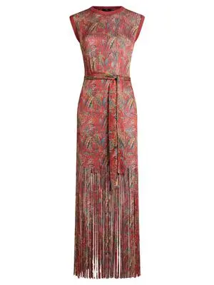Etro Sleeveless Paisley Knit Maxi Dress With Fringe - Print