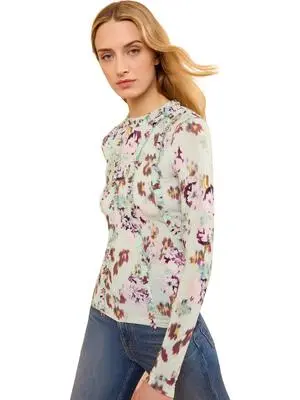 Ulla Johnson Floral Print Ruffle Long Sleeve Jersey Top - Oasis