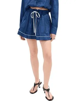 LE BOP Madeline Skirt In Paisley Print - Denim/navy