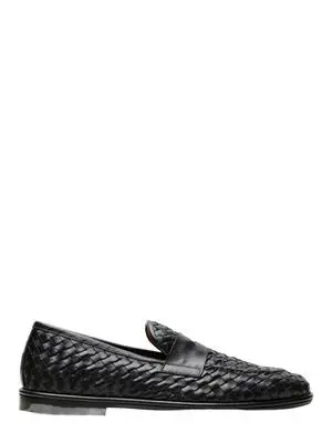 CHUCKIES Woven Leather Loafers - Black