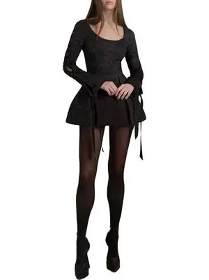 CONTESSA MILLS Julia Floral-jacquard Lace-up Dress - Black