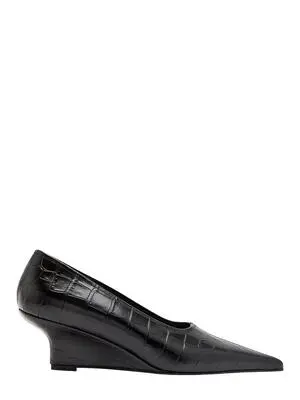 TOTEME Toteme Crocodile-Effect Leather Wedge Pumps Black