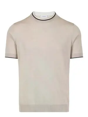 PAOLO PECORA Contrast-trim Short-sleeve Sweater - Neutrals