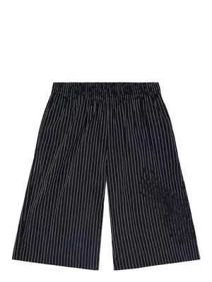 DIESEL® Pinstriped Shorts With Phoenix Embroidery - Black