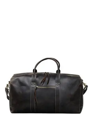TOURI Genuine Leather Vintage Travel Duffel Bag - Brown