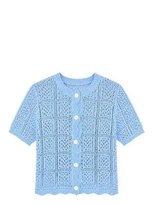 YUMI Crochet Short Sleeve Cardigan - Blue