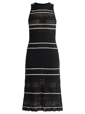 PAISIE Contrast Detail Pointelle Knitted Dress - Black