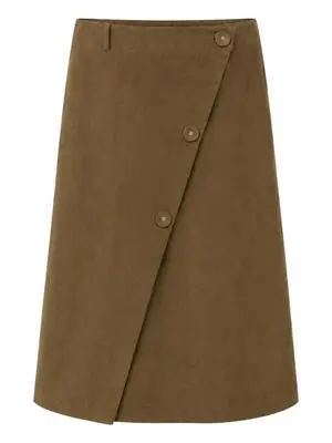 CARMEN SAYS Carmen Says Khaki Velvet Wrap Midi Skirt