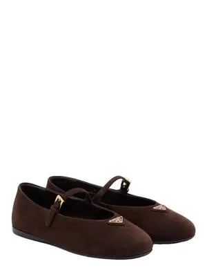 Prada Suede Mary Jane Flats - Brown