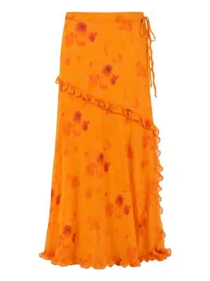 CARMEN SAYS Ecstasy Skirt With Ruffles And Floral Print - Orange