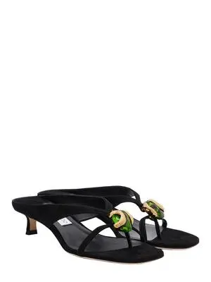 JIMMY CHOO Emeri Suede Thong Sandals - Black