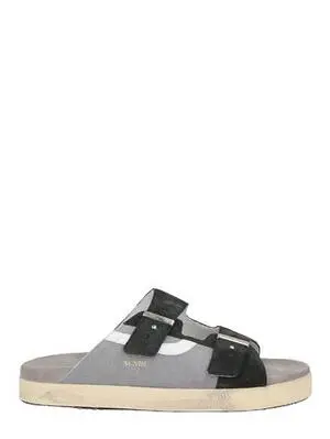 HIDNANDER Two-tone Leather And Textile Sandals - Silver