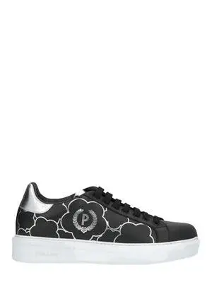POLLINI Leather Low Top Sneakers With Metallic Accents - Black