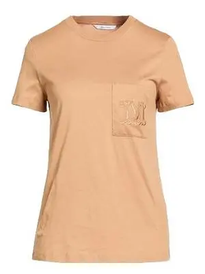 Max Mara Cotton T-shirt With Embroidered Logo Pocket - Beige