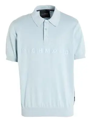 John Richmond Man Polo Shirt Ivory Size L Cotton Sky Blue