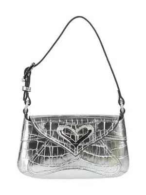 Pinko Metallic Crocodile-embossed Leather Baguette Bag - Silver