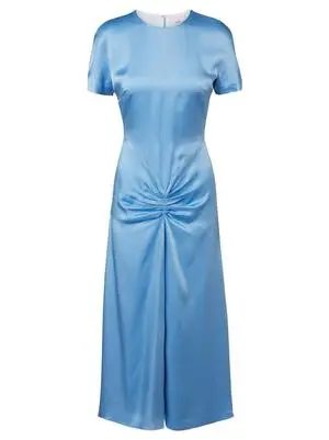 Victoria Beckham Gathered Satin Midi Dress - Blue
