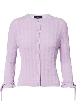 Gucci Cable Knit Cardigan With Tie Detail - Purple