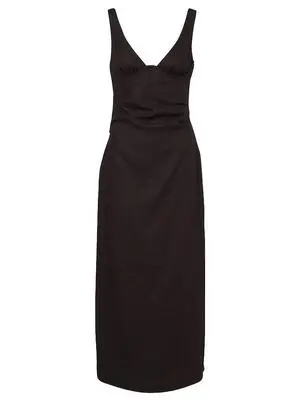 SIR. Draped Linen Midi Dress - Brown