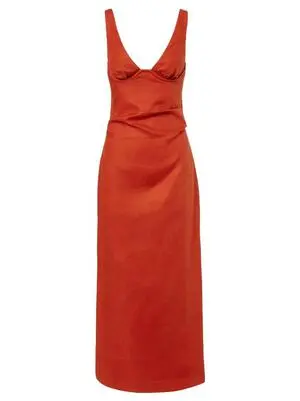 SIR. Draped Linen Midi Dress - Red