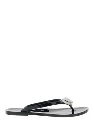 Mach & Mach Embellished Heart Flip Flop Sandals - Black