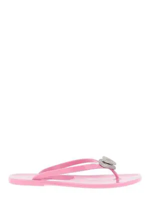 MACH&MACH Pvc Flip Flops With Rhinestone Hearts - Pink