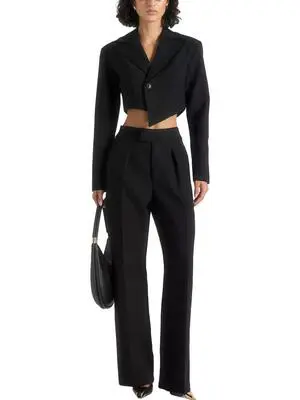 Manière De Voir Dina In Asymmetric Tailored Cropped Blazer - Black
