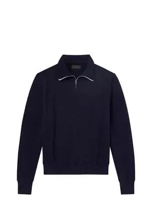 LES TIEN Yacht Garment-dyed Cotton-jersey Half-zip Sweatshirt - Blue