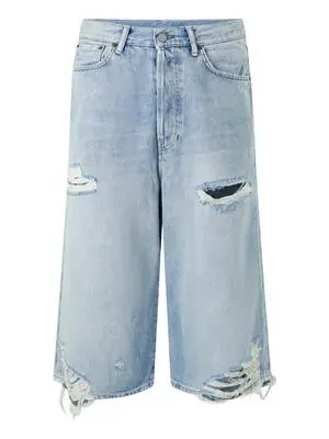 Acne Studios Wide-leg Distressed Denim Shorts - Blue
