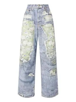 Acne Studios 1981 Denim Rose Printed Cotton Wide-leg Jeans - Blue