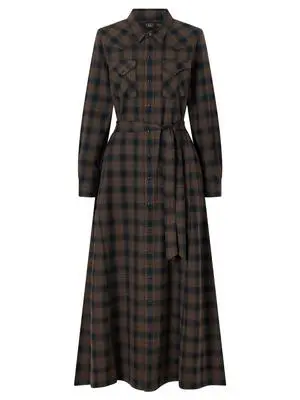 Ralph Lauren Belted Checked Cotton Maxi Shirt Dress - Brown