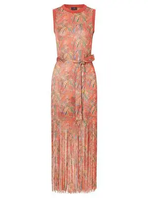 Etro Belted Fringed Jacquard-knit Midi Dress - Red