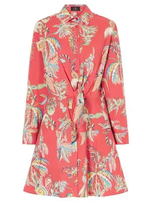 Etro Knotted Printed Cotton-blend Mini Dress - Red