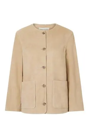 Nour Hammour Collarless Suede Jacket - Neutrals
