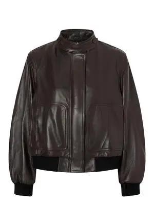 Nour Hammour Rios Leather Bomber Jacket - Brown