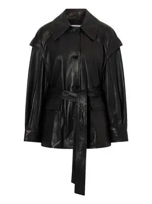Nour Hammour Perrin Belted Full-grain Leather Jacket - Black