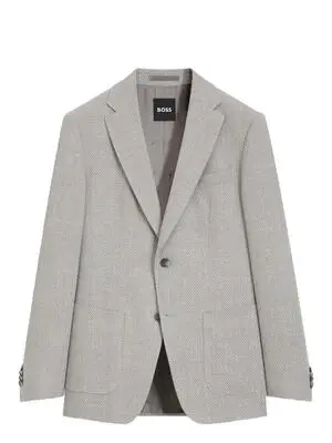 BOSS Slim-fit Blazer In A Patterned Virgin Wool Blend - Light Grey