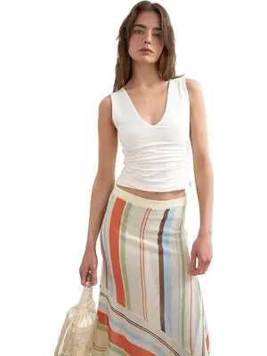 Topshop Ruched Side Stretch Cotton V-neck Crop Tank - Ivory