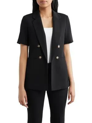 Anne Klein Short Sleeve Double Breasted Jacket - Anne Black