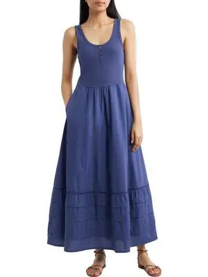 Marine Layer Lexi Rib & Poplin Sleeveless Midi Dress - Navy