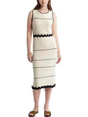 Treasure & Bond Sleeveless Pointelle Midi Sweater Dress With Scalloped Trim - Ivory Dove