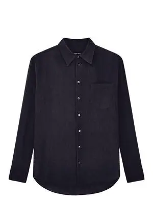 Giorgio Armani Regular Fit Cotton And Silk Blend Creponne Shirt - Blue