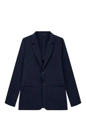 Giorgio Armani Blazer Regular Fit In Micro Jacquard Chevron Cupro - Blue
