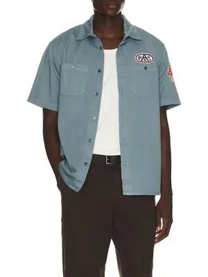 PARRA Gas Station Short Sleeve Shirt In Slate - Blue