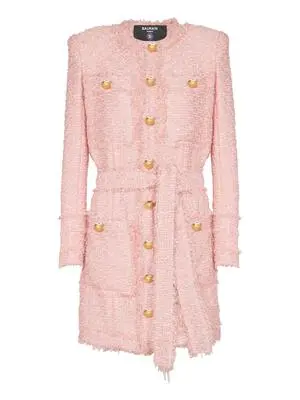 Balmain Sequinned Tweed Jacket With Metal Coin Buttons - Pink