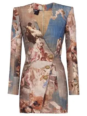 BALMAIN Balmain Sky Printed Monogrammed Jacquard Wrap Dress