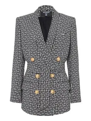 BALMAIN Balmain Monogram Printed Shawl Collar Double-Breasted Jacket