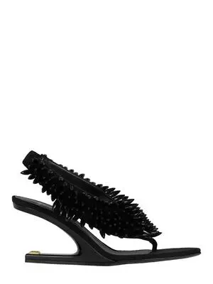 Balmain No Wedge Beaded Suede Sandals - Black