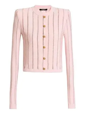 Balmain Cropped Fléchage Knit Cardigan With Lion Head Buttons - Pink