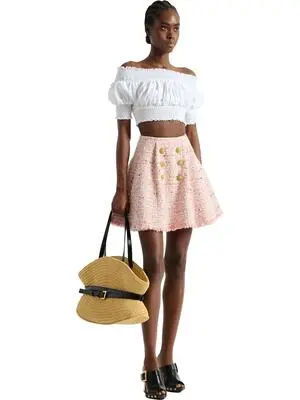 Balmain Flared Tweed Skirt With Gold Lion Head Buttons - Pink